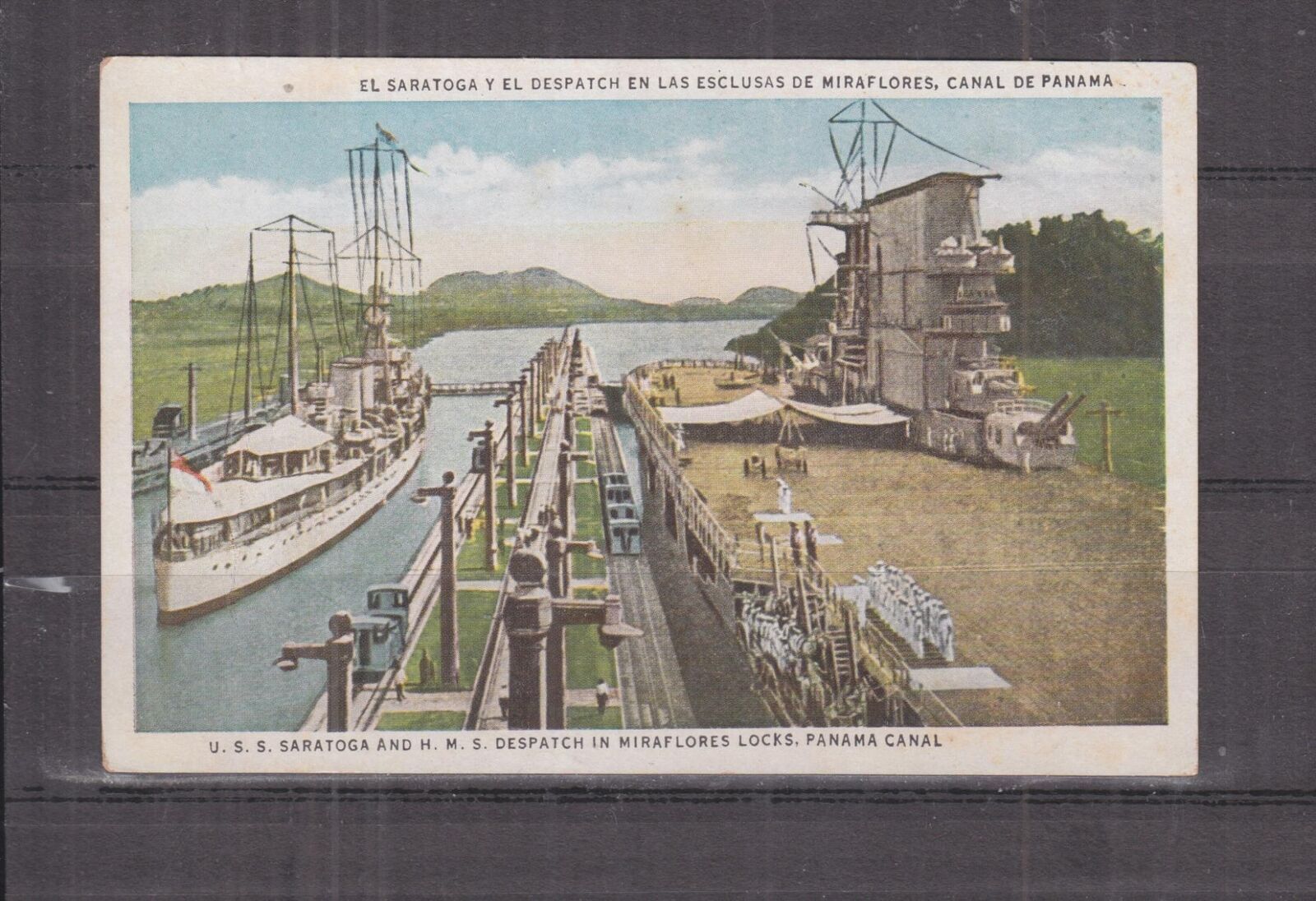 Panama, Canal USS Saratoga, HMS Despatch, Milaflores Lock, C1930 Ppc ...