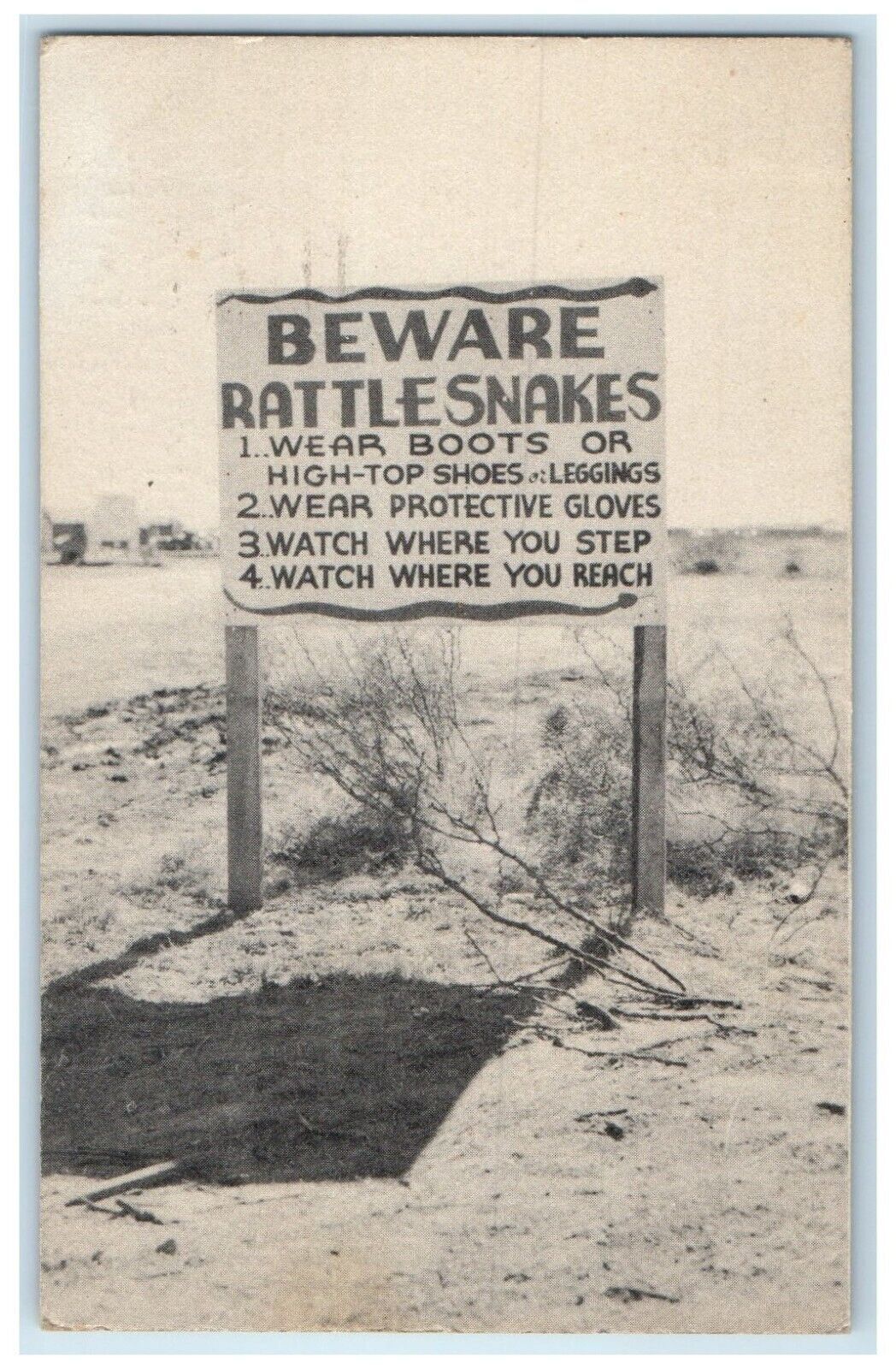 1943 Beware Rattlesnakes Main Gate Rattlesnake Bomber Base Pyote Texas ...