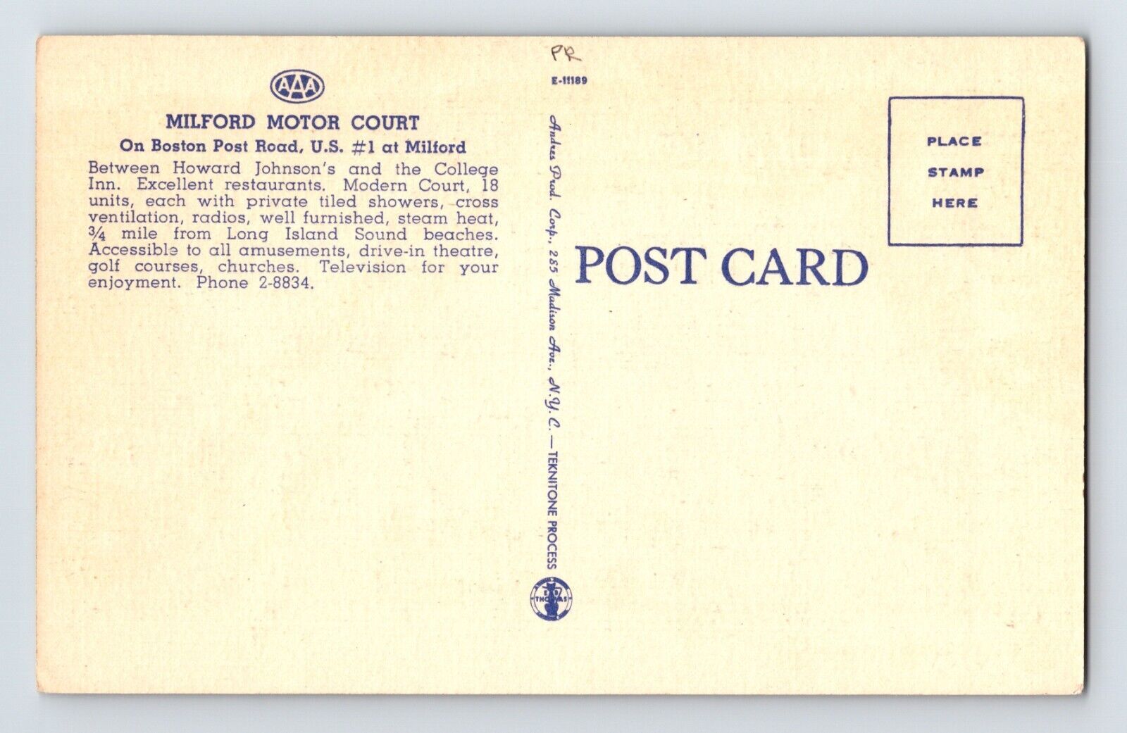 Postcard Connecticut Milford CT Motor Court Motel Map 1940s Unposted ...