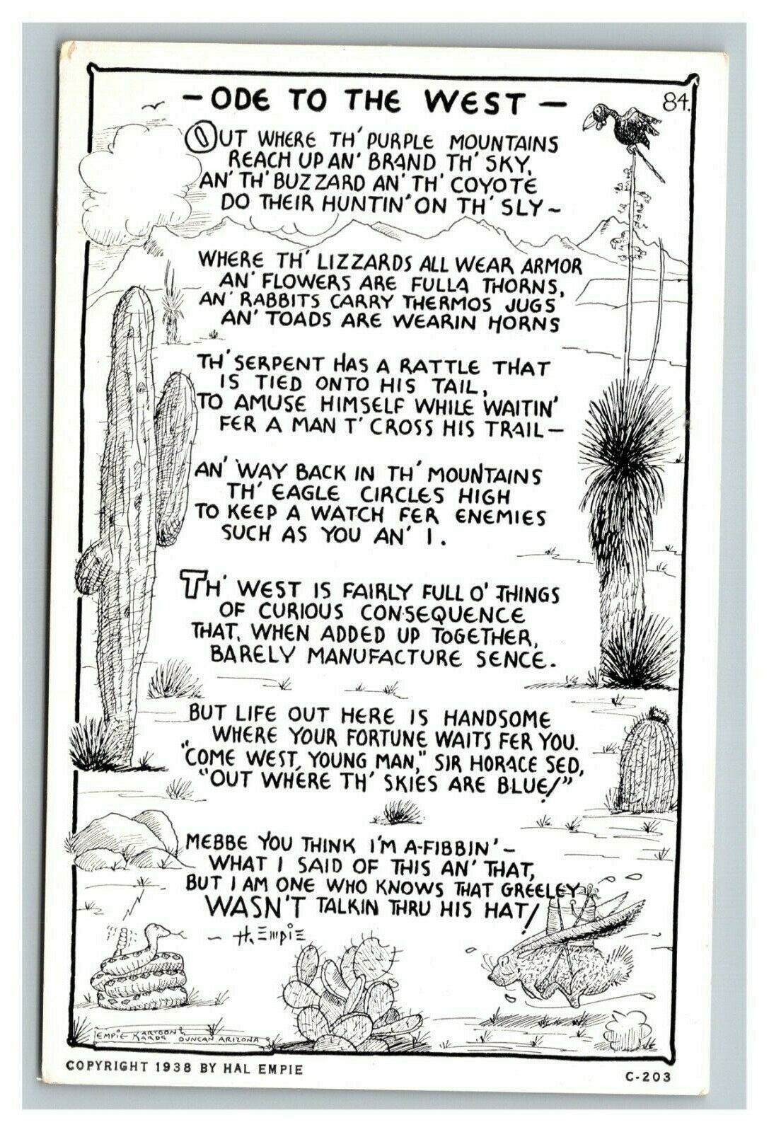 Vintage 1938 Postcard Ode to the West Poem - Cactus and Other Desert ...