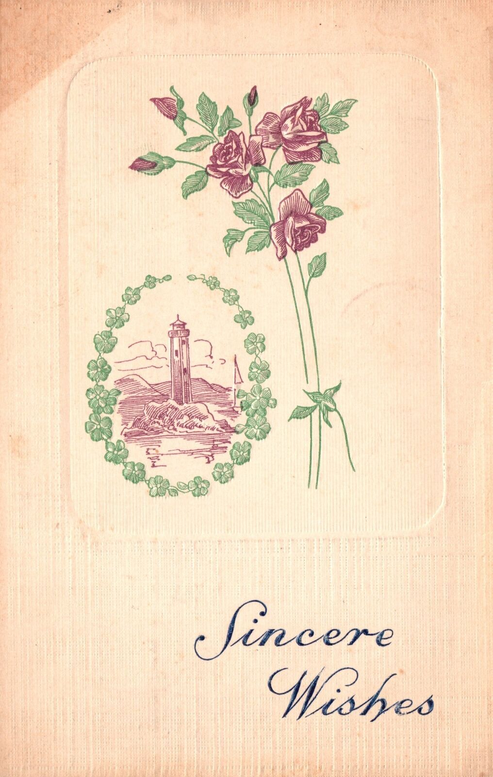 Vintage Postcard 1916 Sincere Wishes Greetings Card Roses Flowers Tower ...
