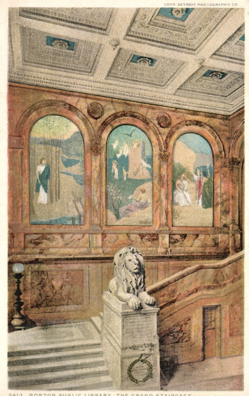 Vintage Postcard Boston Public Library the Grand Staircase Boston ...