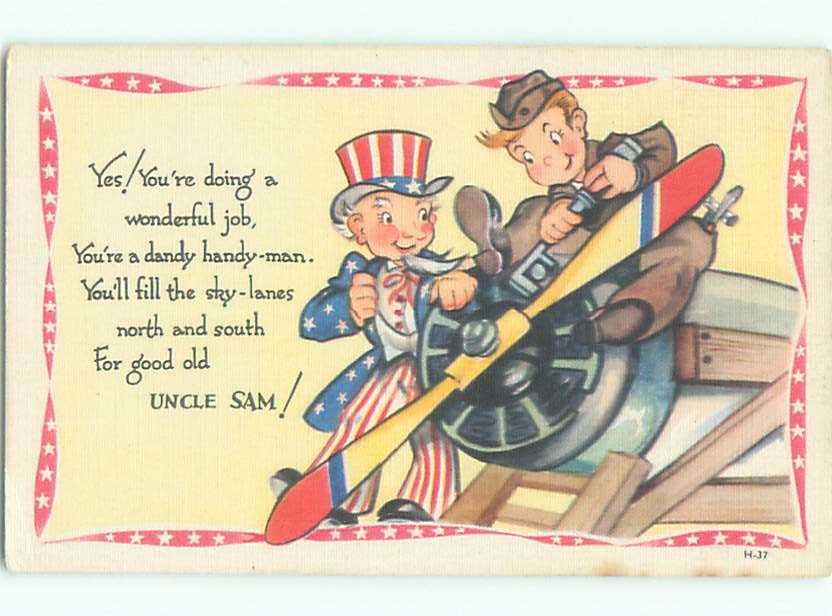 Linen Patriotic Uncle SAM With Mechanic Working AIR Force Airplane ...