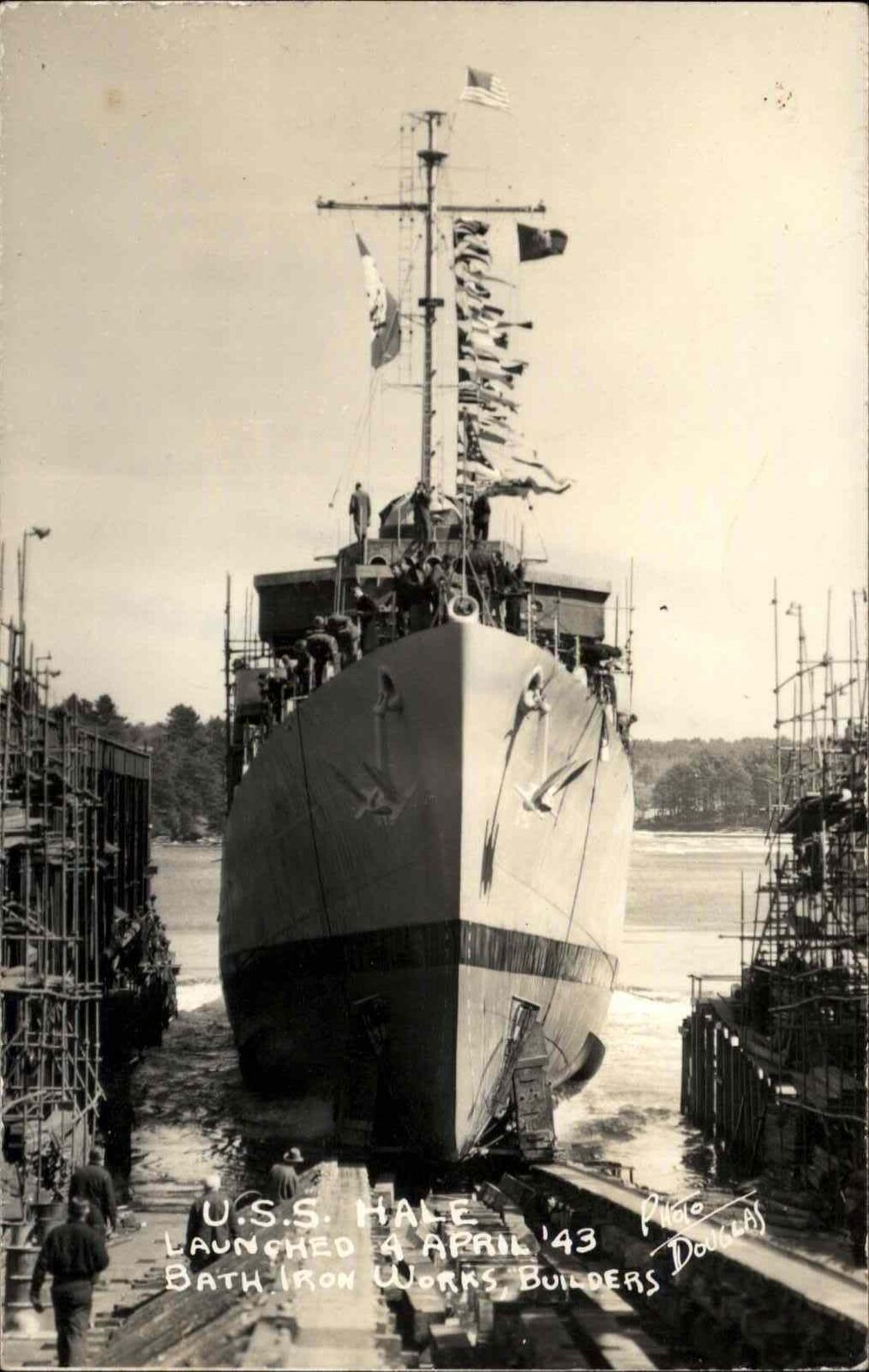 BIW Bath Iron Works ME WWII Battleship Ship USS Hale Real Photo ...