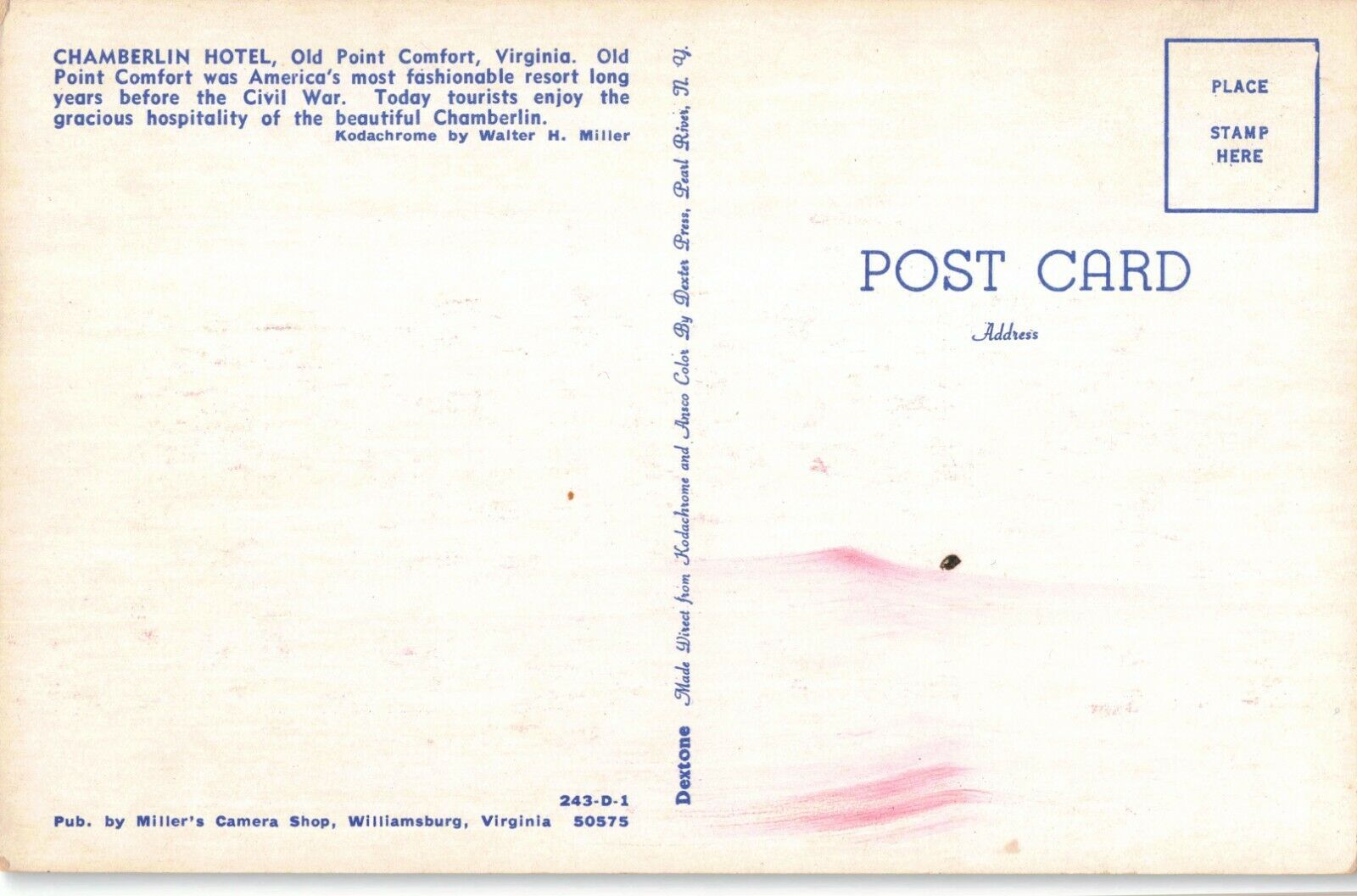 circa 1960's Chamberlin Hotel Old Point Comfort Virginia Postcard 10c1 ...