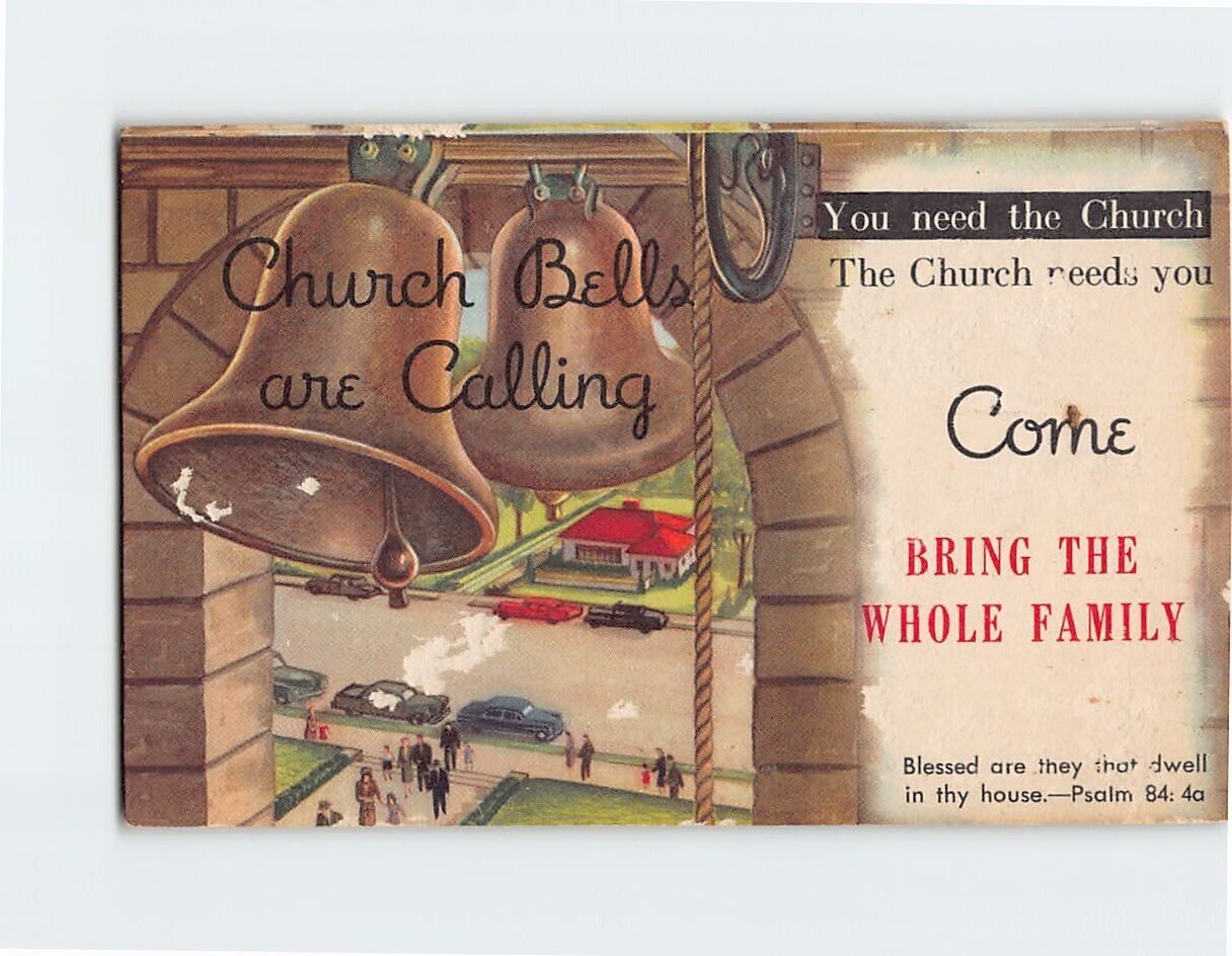 Postcard - Church Invitation Card with Bible Verse and Church Bells Art ...