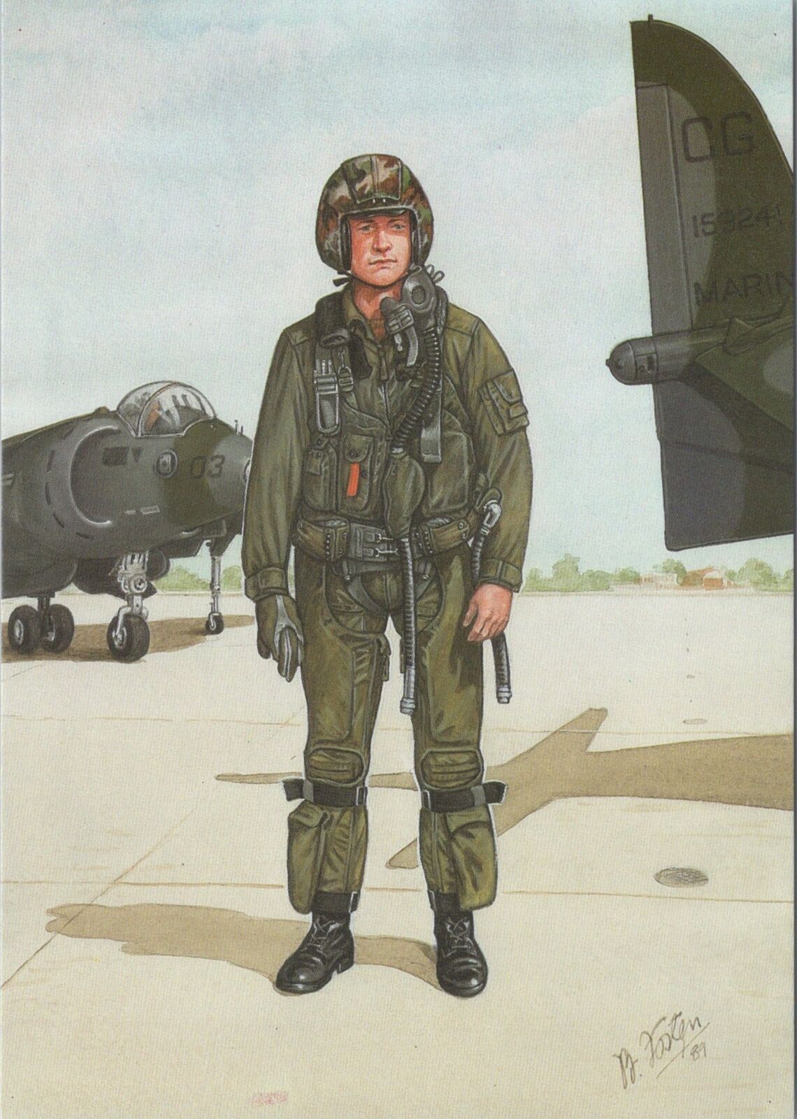 Military Art Postcard - United States Marine Corps, Harrier Pilot ...