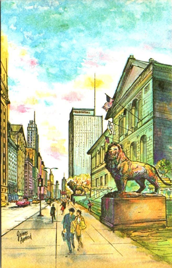 3~Postcards IL, Illinois CHICAGO ART By JAMES AXELROD Michigan Ave ...
