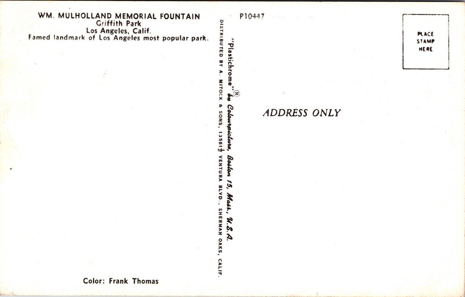 WM Mulholland Memorial Fountain Griffirth Park Los Angeles CA VTG ...