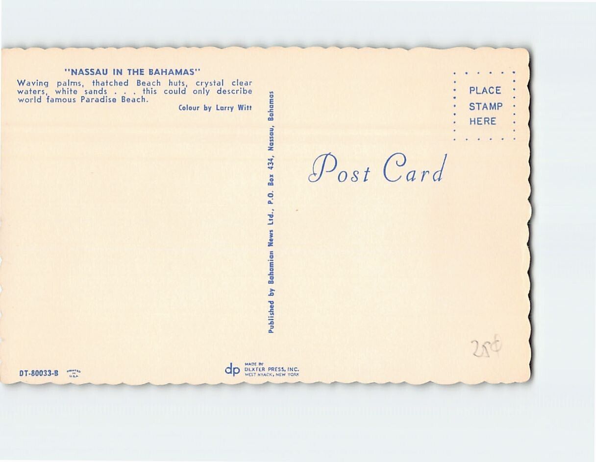 Postcard Paradise Beach, "Nassau In The Bahamas", Nassau, Bahamas ...