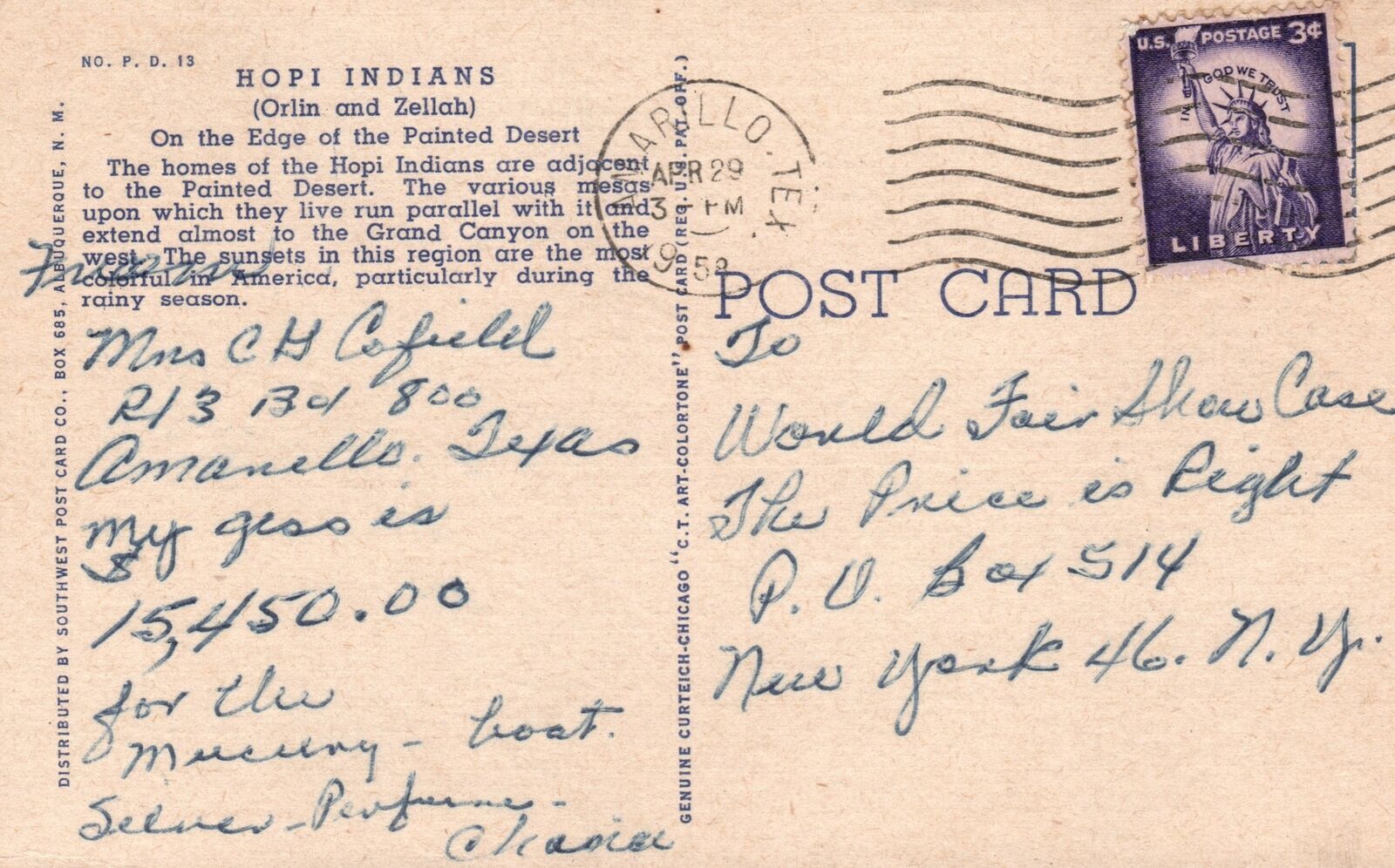 Vintage Postcard 1958 Hopi Indians Orlin And Zellah On Edge Of Painted ...