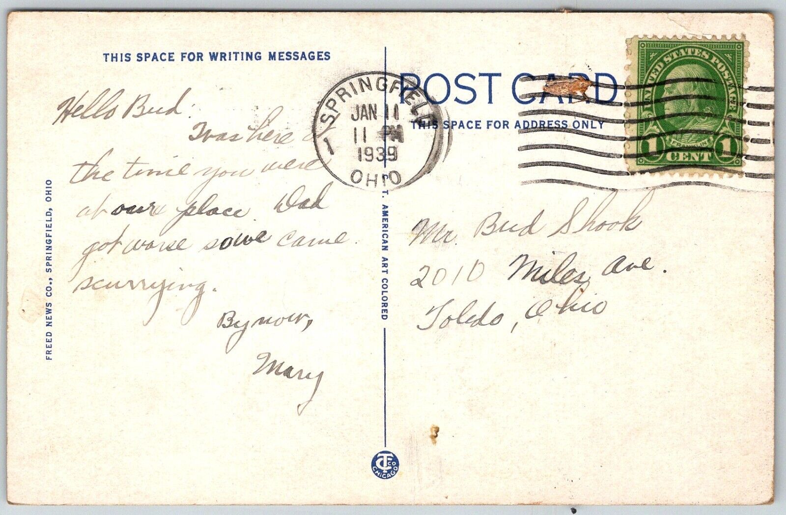 Springfield Ohio 1939 Postcard Memorial To Pioneer Mother Of Covered ...