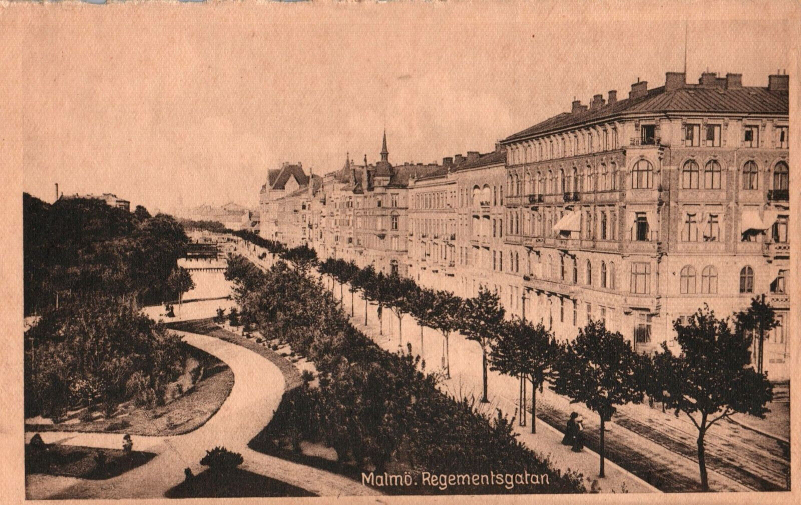 Vintage Postcard Regementsgatan Street View Gardens and Pathways Malmo ...