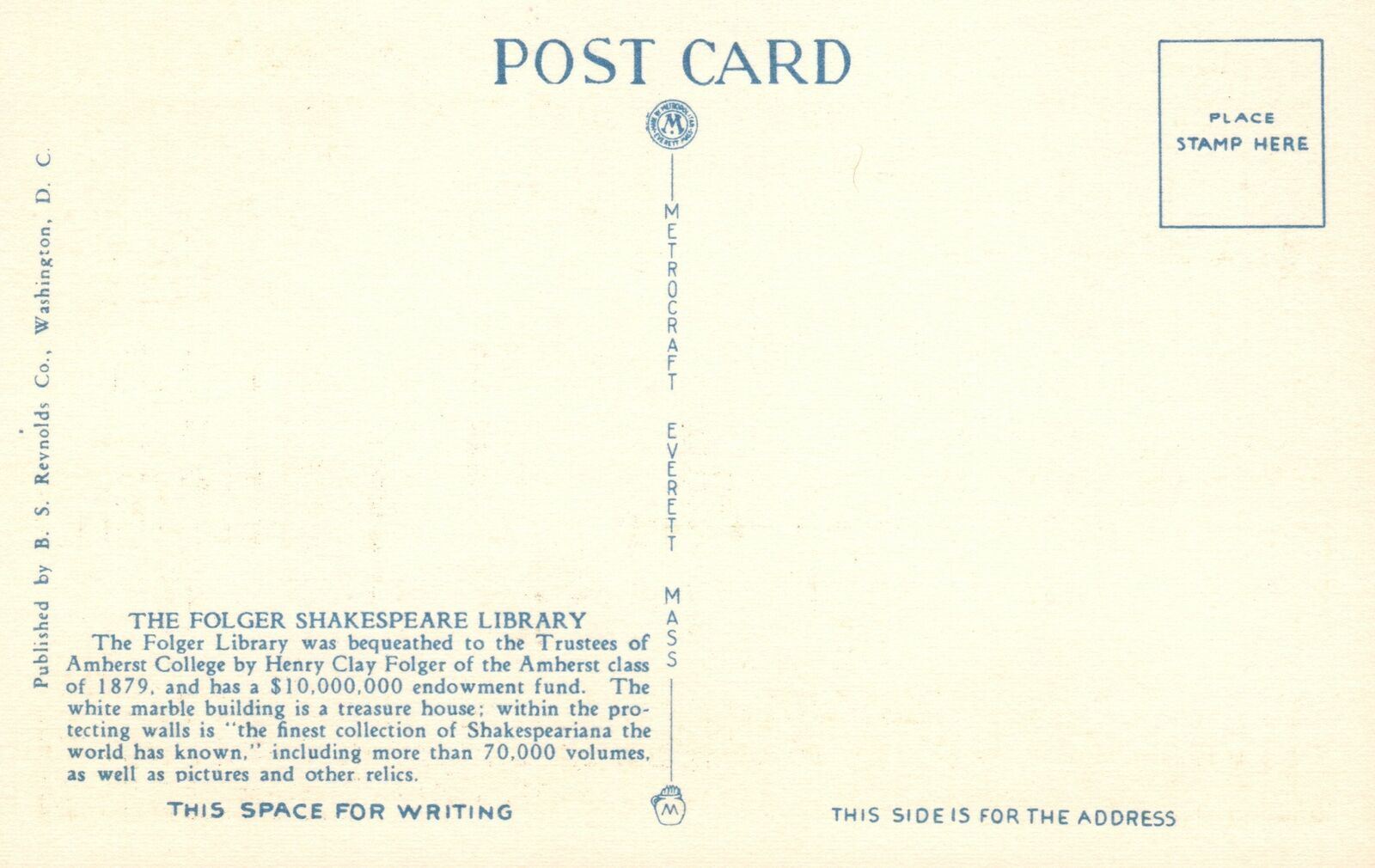 Vintage Postcard 1920's The Folger Shakespeare Library Building ...
