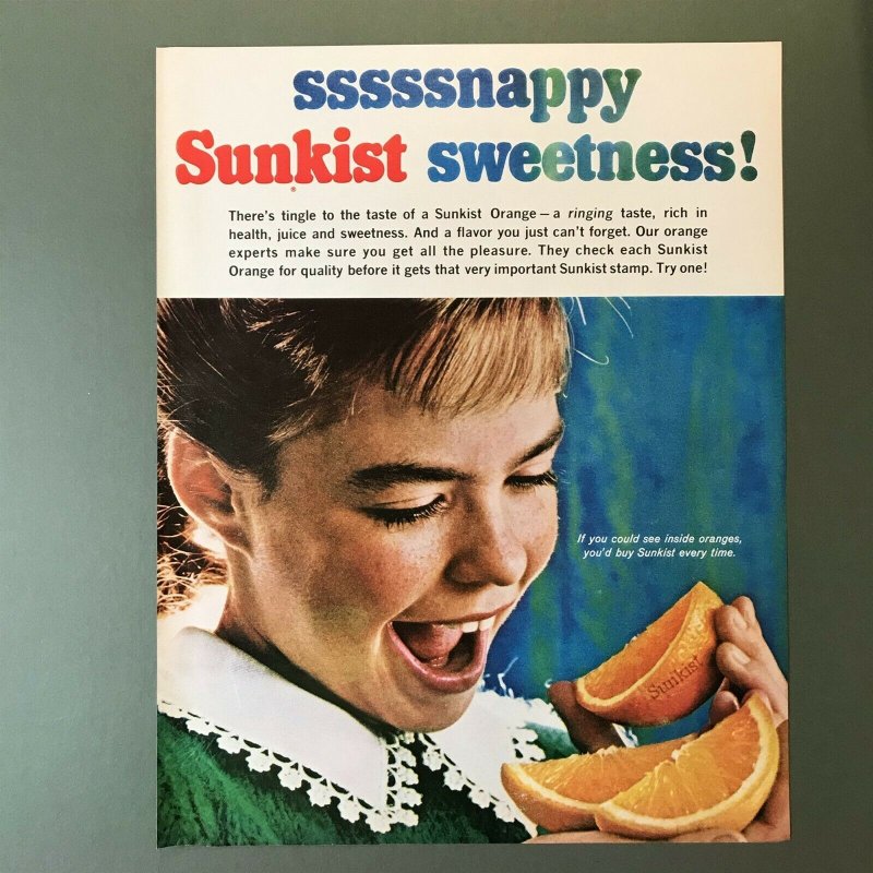 1965 Adorable Child Eating Sunkist Oranges Original Print Ad 2P1-4 ...