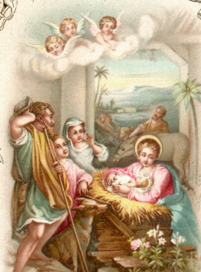 1870s-80s Die-Cut Dresden Religious Card Manger Scene Baby Jesus Angels ...