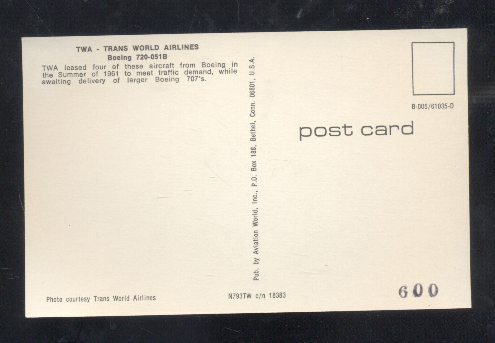 TWA Trans World Airlines Boeing 720-051B Aviation Vintage Advertising ...