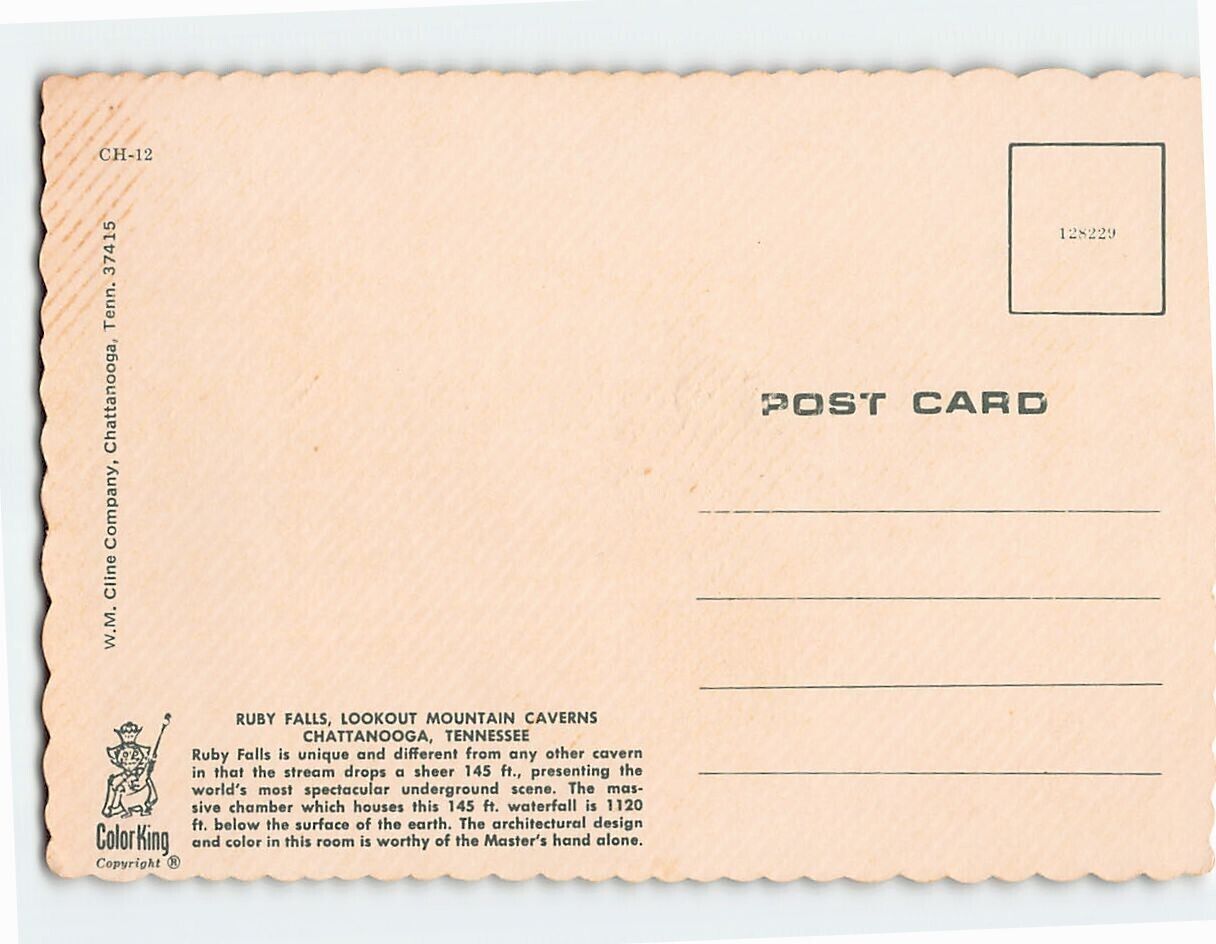 Postcard Ruby Falls, Lookout Mountain Caverns, Chattanooga, Tennessee ...