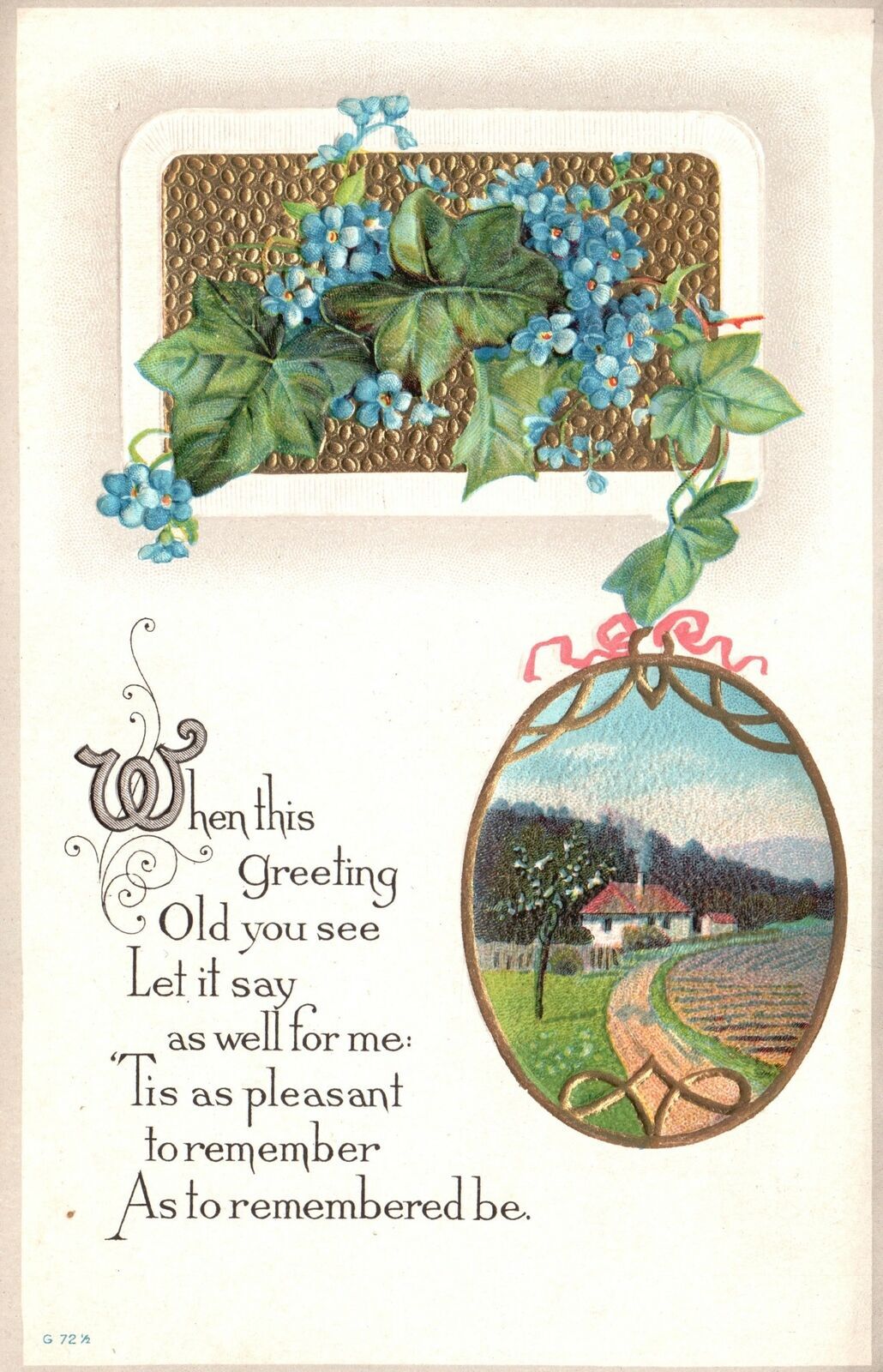 Vintage Postcard Remembrance Greetings Wishes Forget Me Nots Landscape ...
