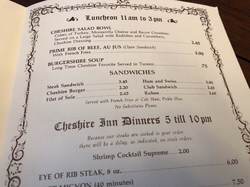 Vintage 60s CHESHIRE INN & LODGE Room Service Menu St. Louis Missouri ...