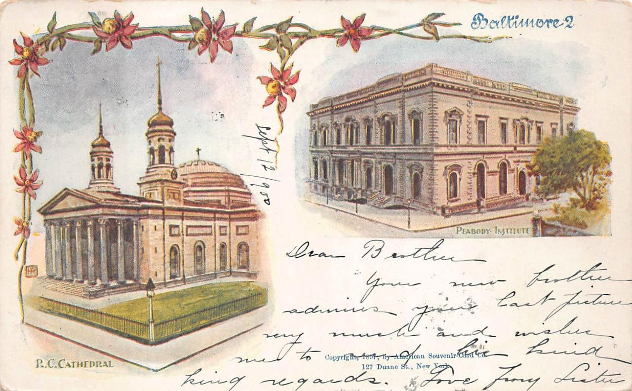 R.C. Cathedral & Peabody Institute Baltimore Maryland Postcard 1900 ...