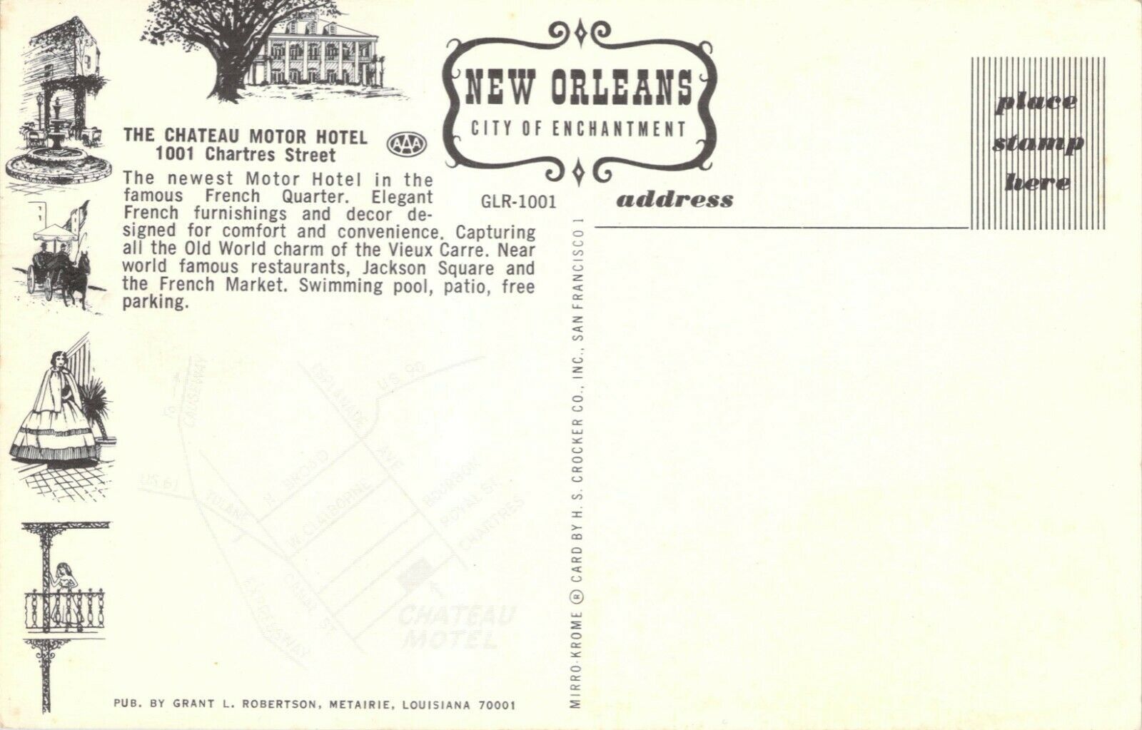 Vintage Chateau Motor Hotel New Orleans LA Night 1960s MC Chrome Unused ...