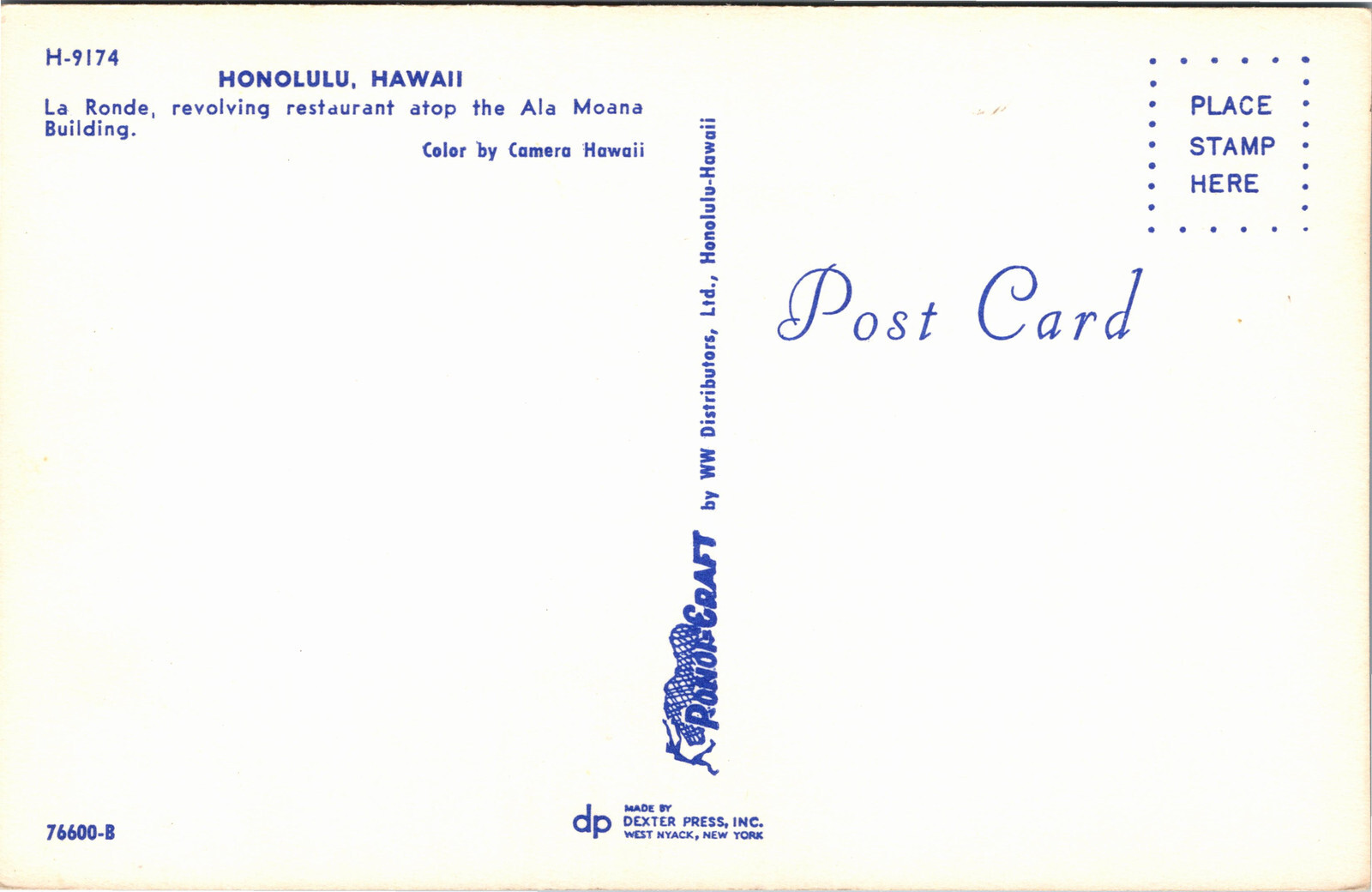 Vintage Postcard the LA Ronde Revolving Restaurant at Honolulu Hawaii ...