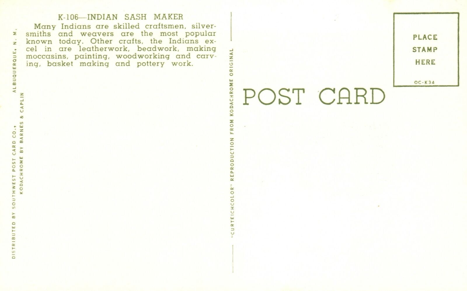 Vintage Postcard Indian Sash Maker Indians Skilled Craftsmen ...
