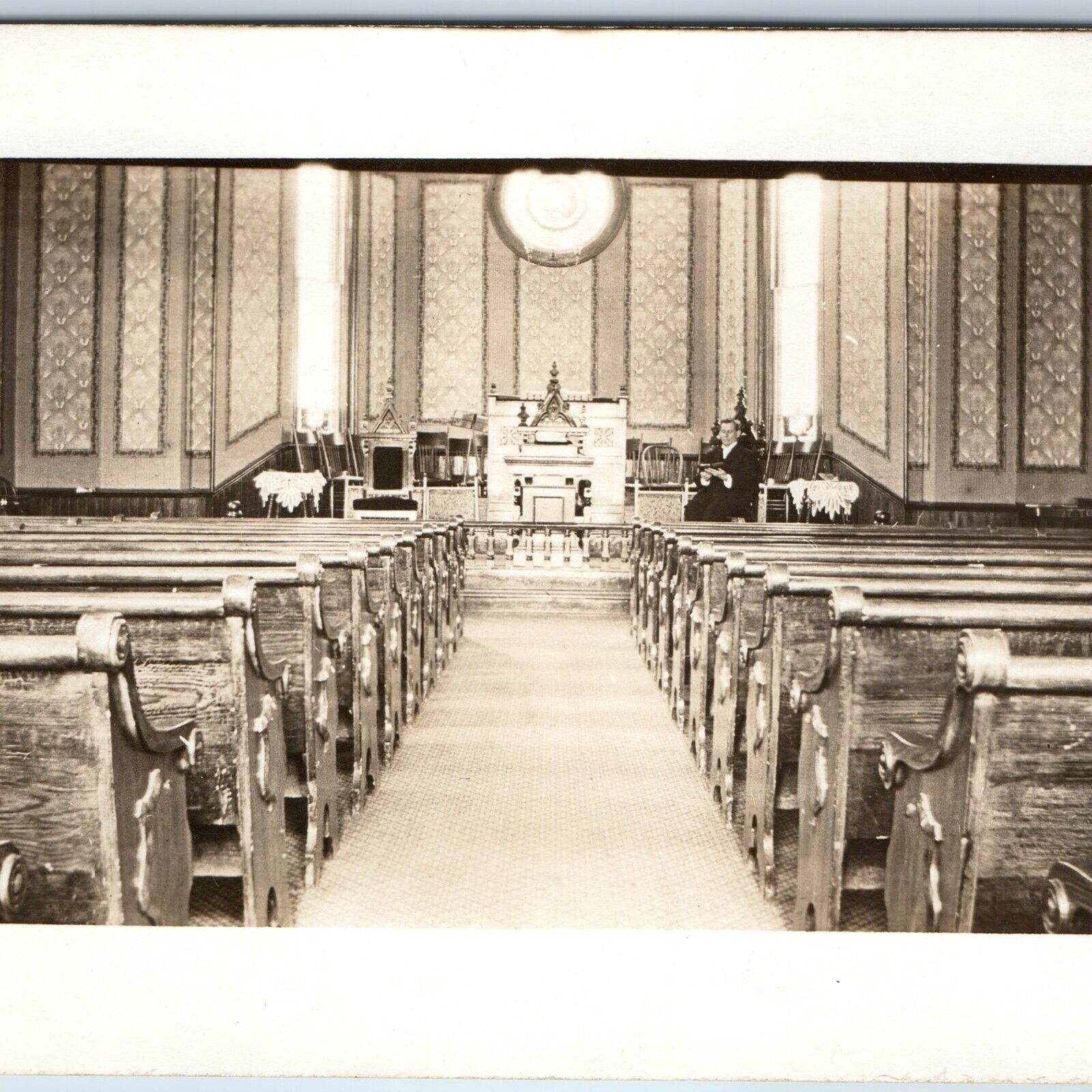 c1910s Church Chapel RPPC Mystery Cathedral Wallpaper Pew Seat Pastor ...