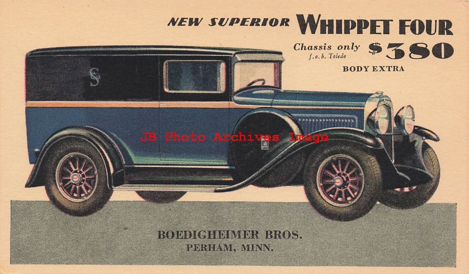 Advertising Postal Card, Willys-Overland Whippet Four, Boedigheimer ...