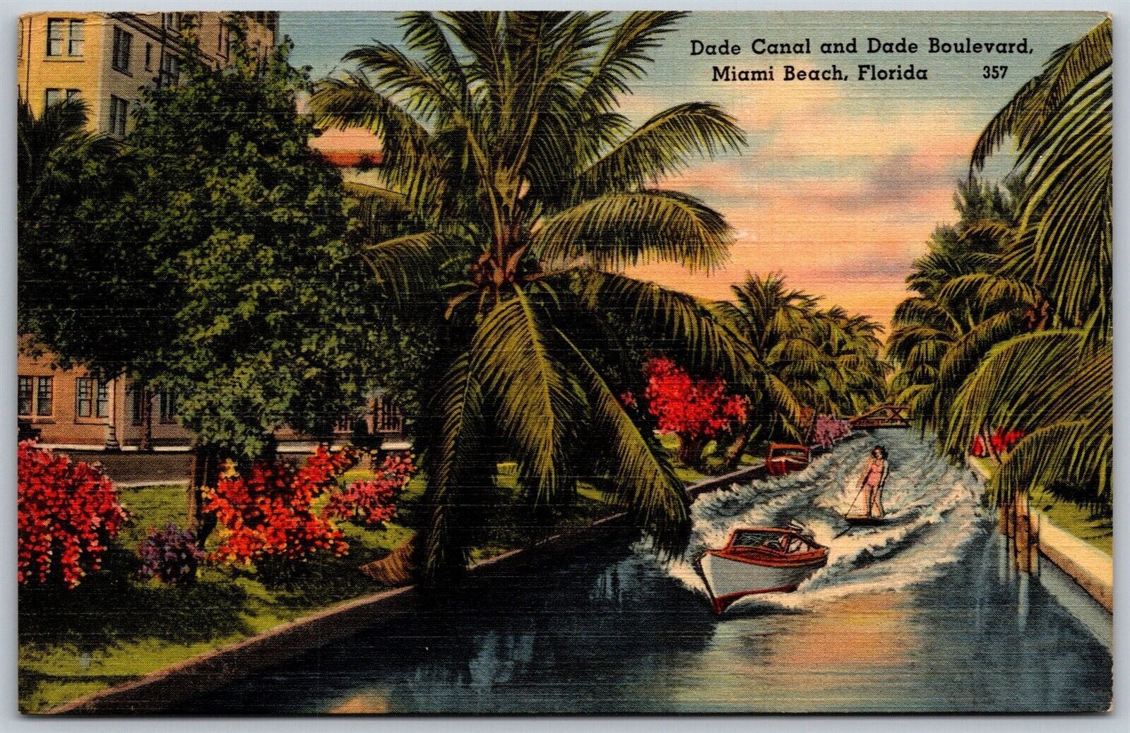 Vtg Miami Beach Florida FL Dade Canal & Dade Boulevard Ski Boat 1940s ...