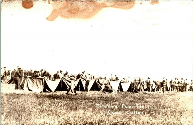 Vintage Real Photo Post Card RPPC Pitching Pup Tents Camp Callan WW2 ...