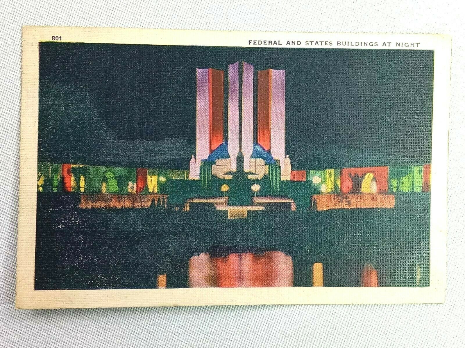 Vintage Postcard Federal and States Building at Night Chicago World's ...