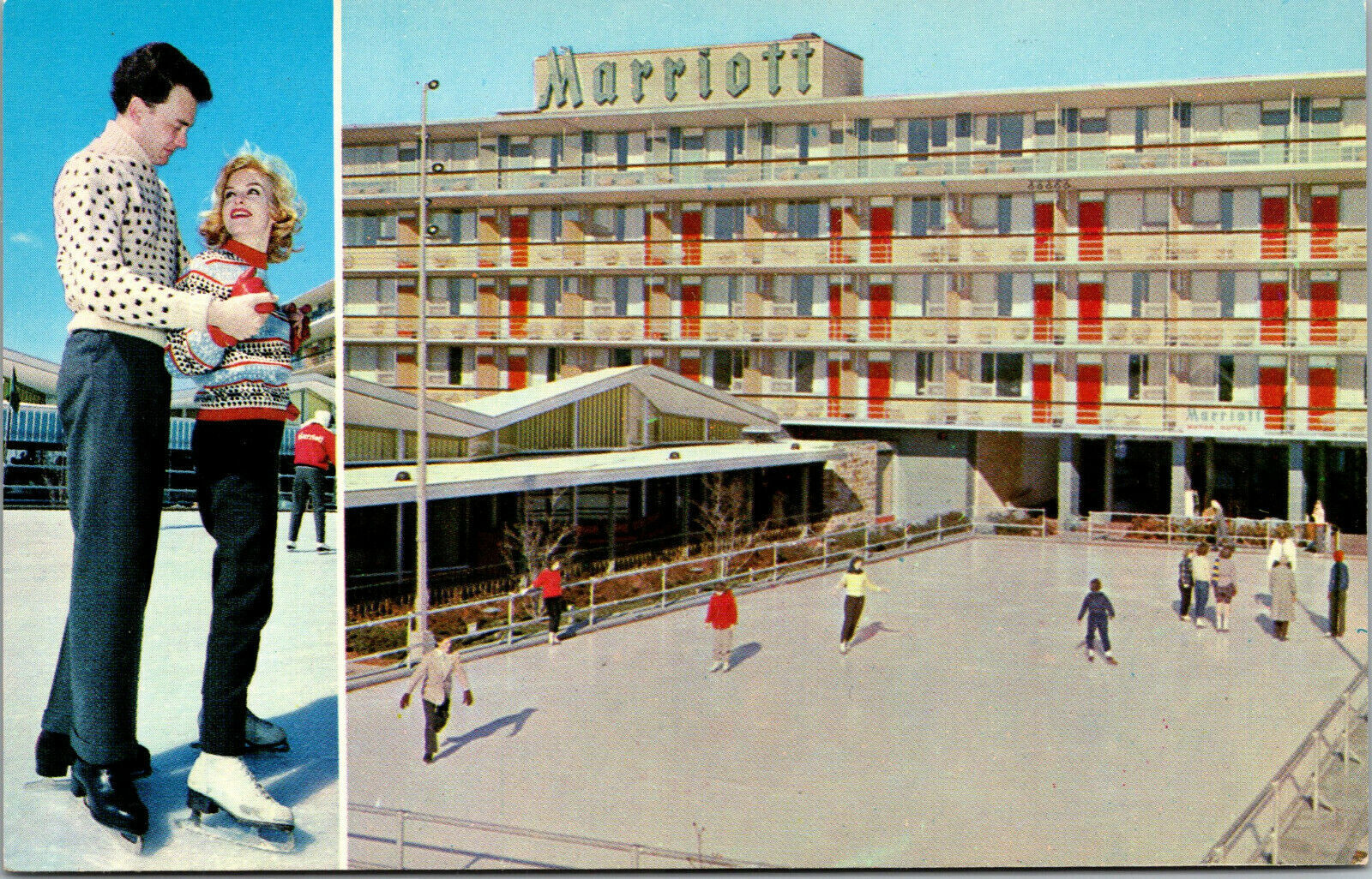 Vtg 1950s Marriott Motor Hotel Couple Ice Skating Rink Washington DC ...