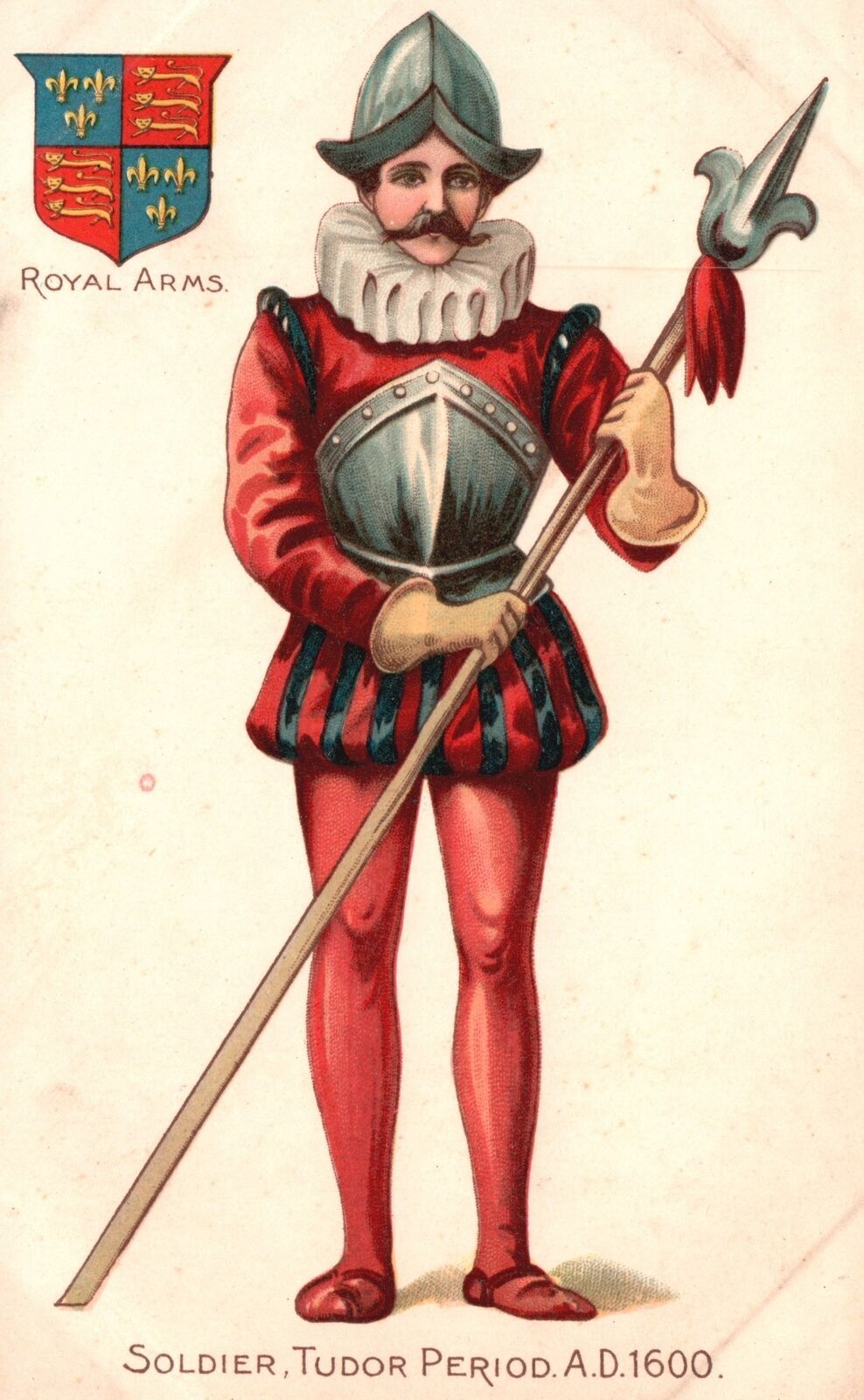 Vintage Postcard Soldier Tudor Period A. D. 1600 Royal Arms Portrait ...