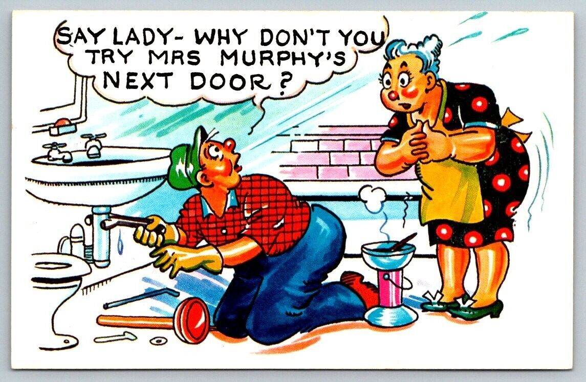 Vintage Saucy Cartoon Humor Postcard - Plummer Fixing Sink | Other ...