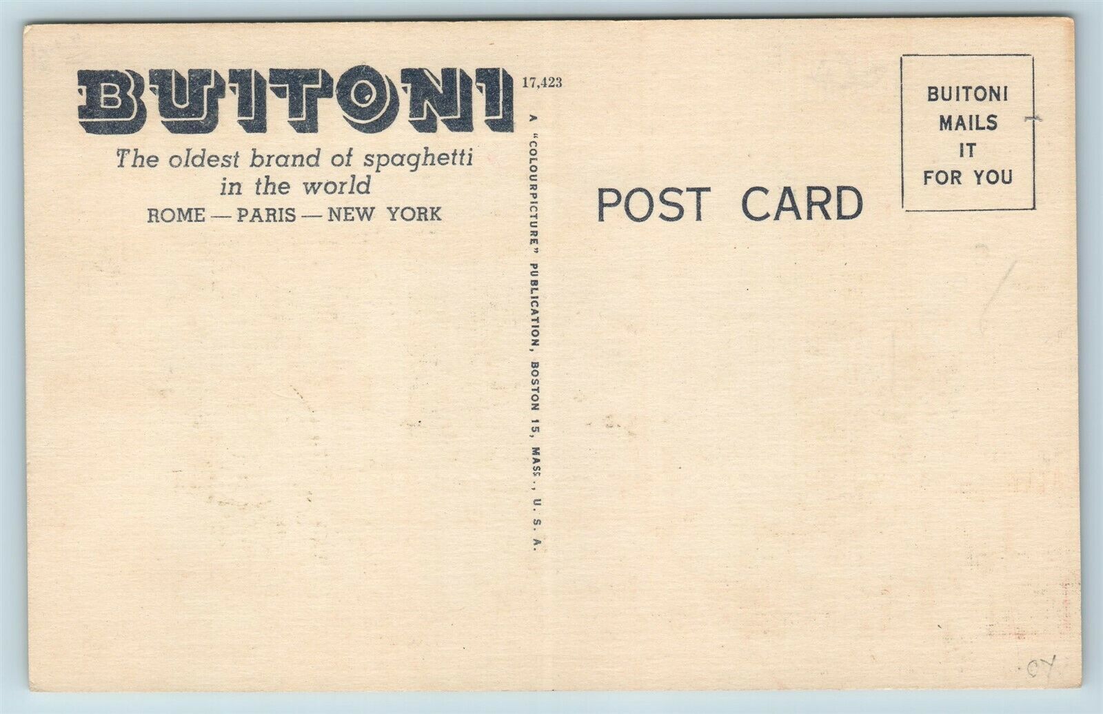 Advertising Postcard Buitoni Spaghetti Bar Restaurant Times Square NY ...