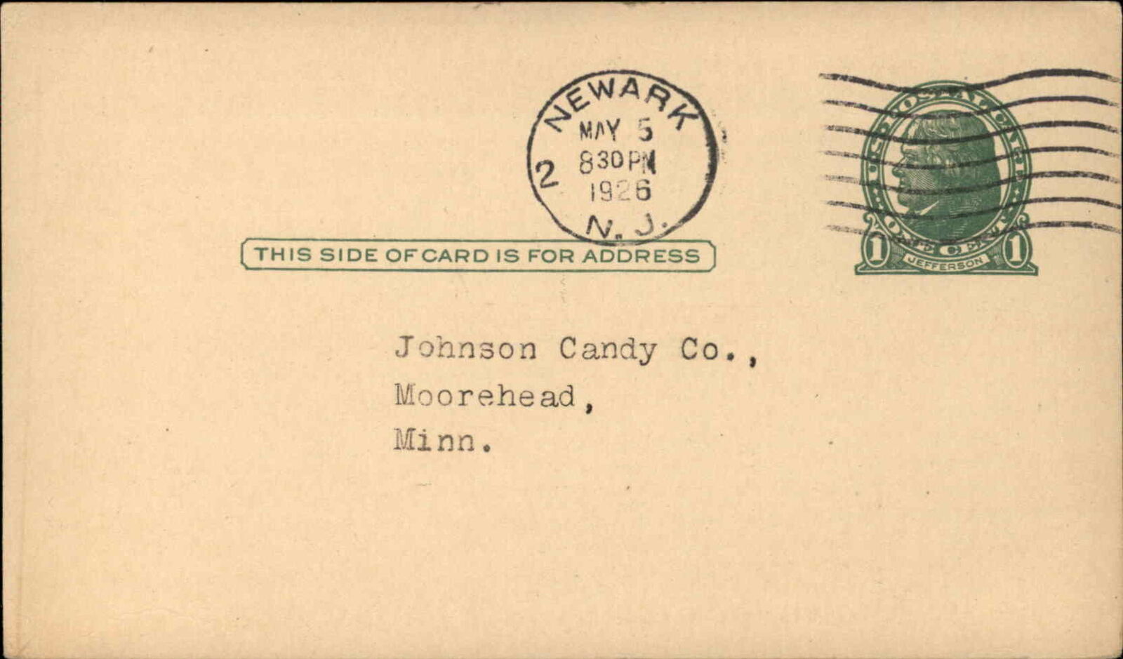 Postal Card NEWARK NEW JERSEY NJ National Gum Company Sum Chu CHEWING ...