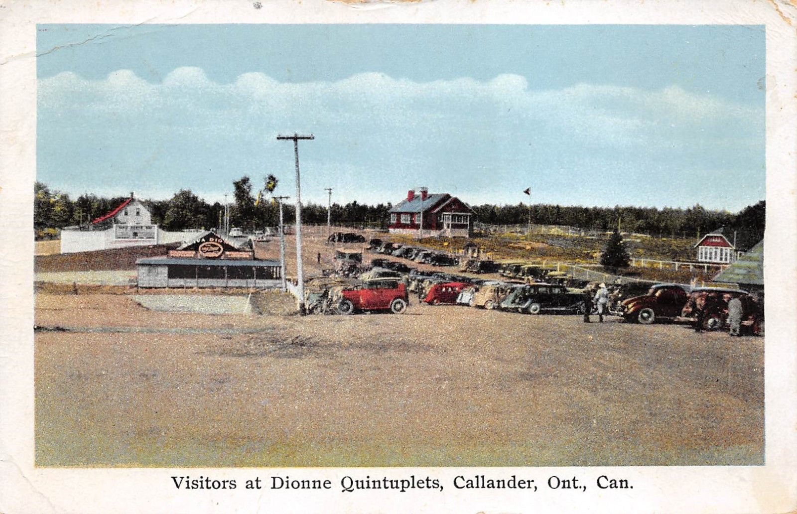Callander Ontario Canada 1938 Postcard Visitors at Dionne Quintuplets ...