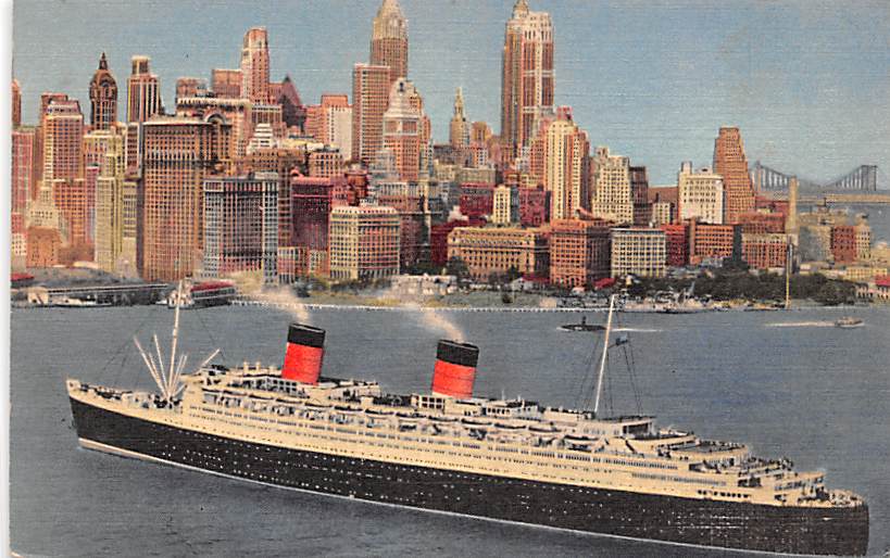 World's Largest Liner, New York Harbor, Queen Elizabeth White Star Line ...