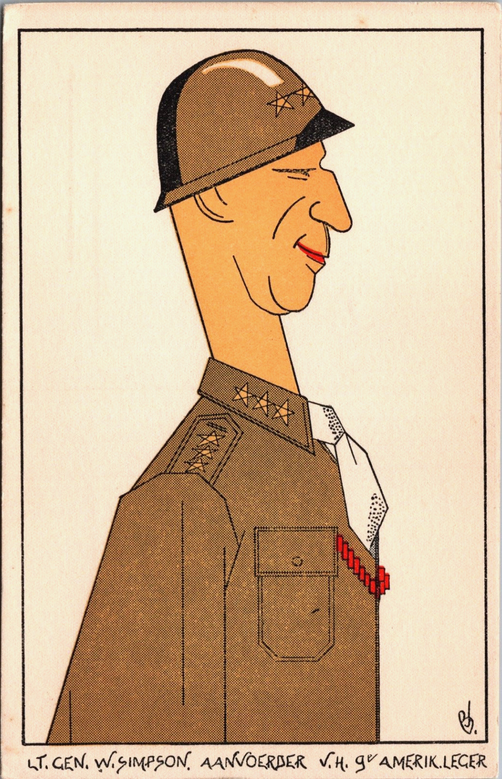 Military General William Simpson WWII Caricature Vintage Postcard C147 ...