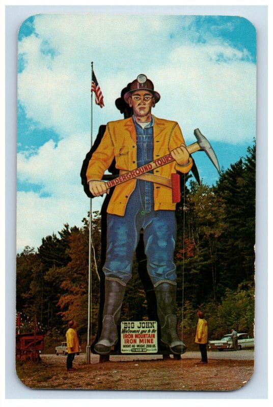 Vintage Big John Giant Sign Iron Mountain Iron Mine Tours MI Postcard ...