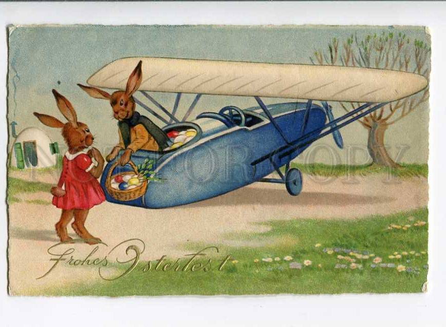 262691 EASTER Dressed RABBIT Bunny PLANE Vintage postcard | Topics ...