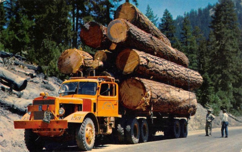 LOGGING TRUCK Diesel Truck Hauling Logs c1950s Chrome Vintage Postcard ...