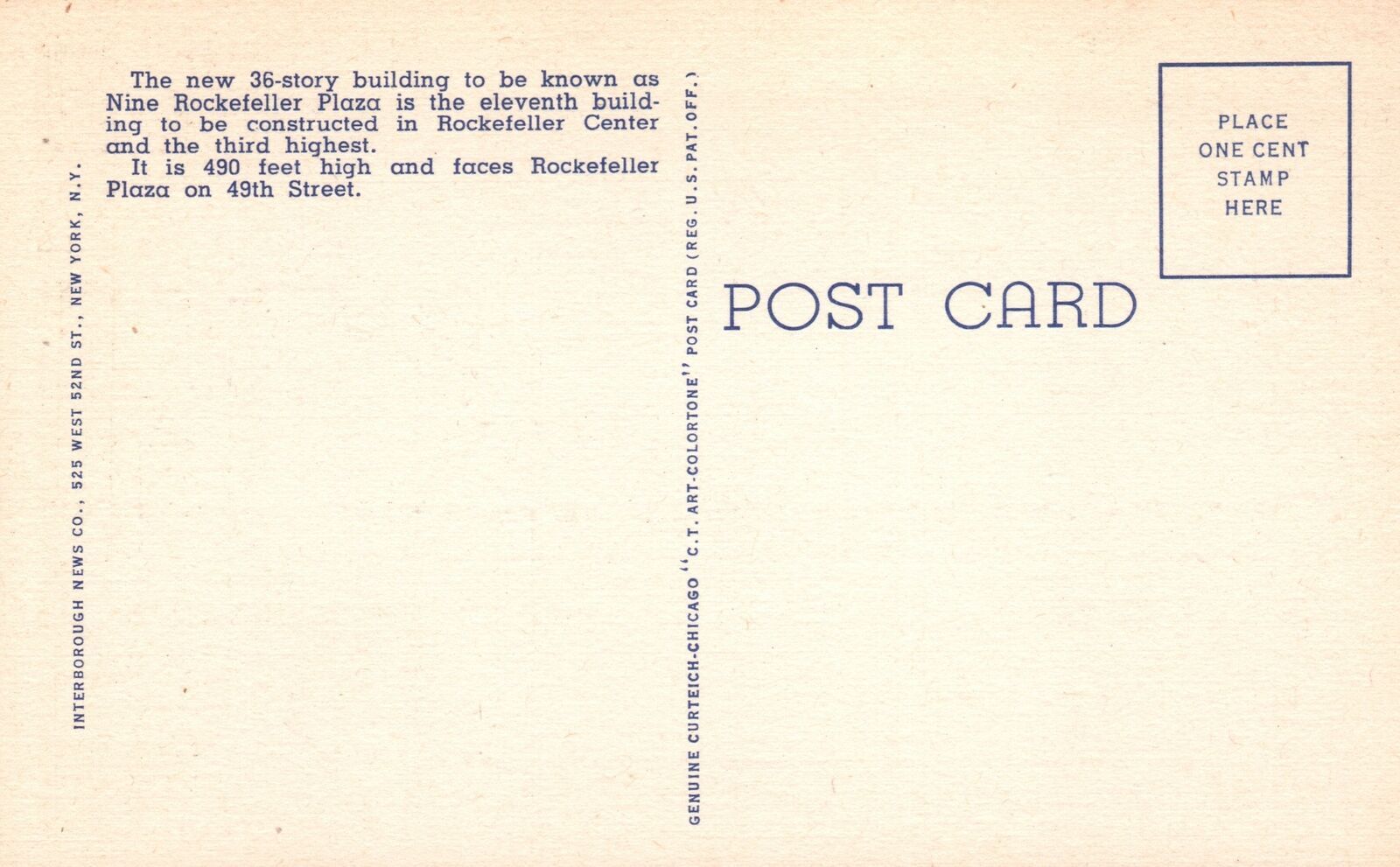 Vintage Postcard Nine Rockefeller Center Plaza 36 Story Building New ...