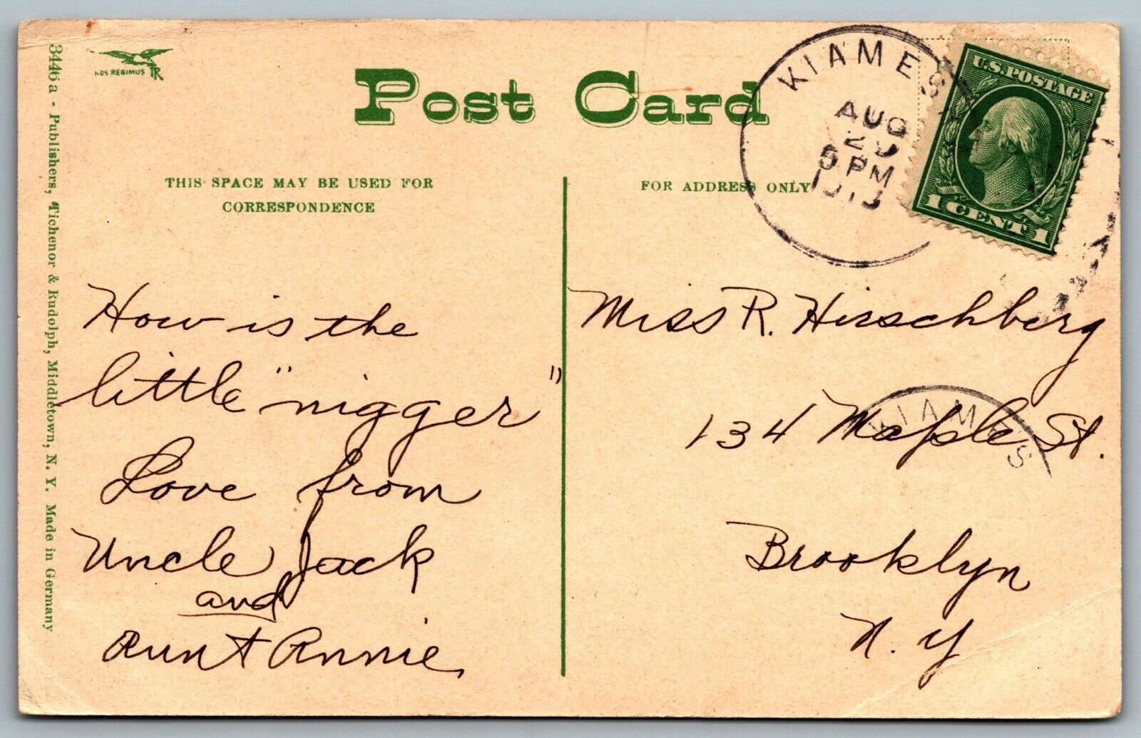 Postcard Monticello NY c1910s Monticello High School Racist Writing on ...