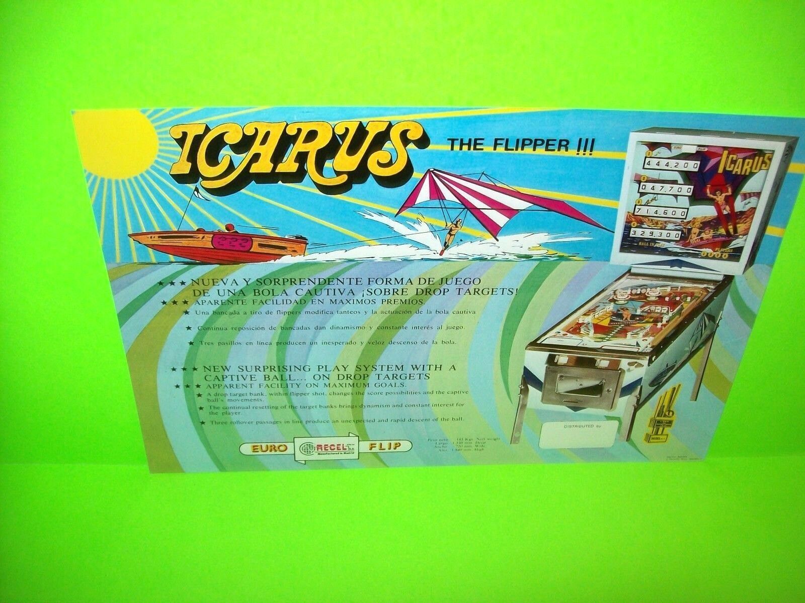 Recel ICARUS Original 1977 Flipper Arcade Game Pinball Machine Flyer ...
