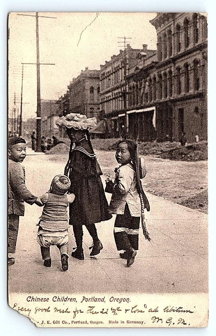 PORTLAND, OR Oregon ~ Street Scene CUTE CHINESE CHILDREN 1907 Postcard ...