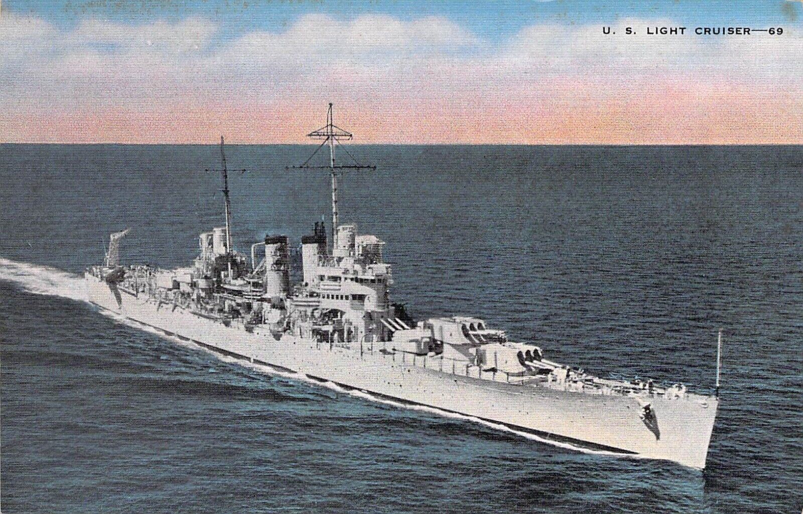 Linen Era, WW2, US Navy Ship, Light Cruiser , Old Postcard | United ...