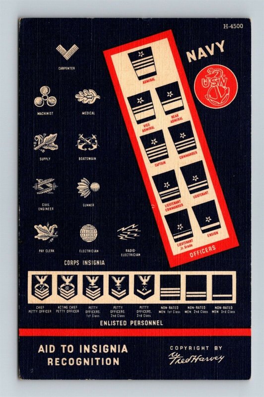 Postcard WW2 Navy Officers Enlisted Rank Insignia Recognition Fred ...